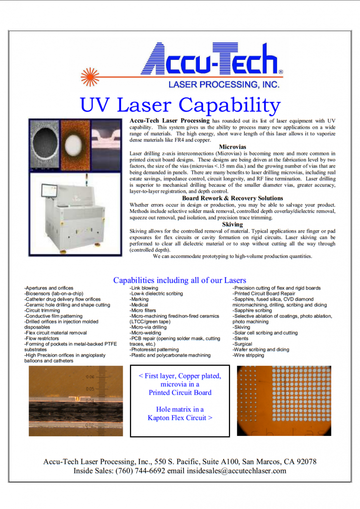 UV Laser Processing | Accu-Tech Laser Processing